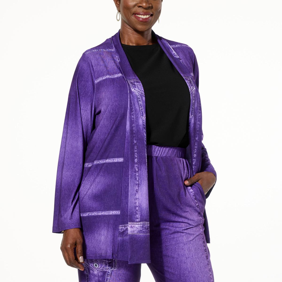 Antthony Printed Denim Studio Stretch Cardigan - 23291370 | HSN