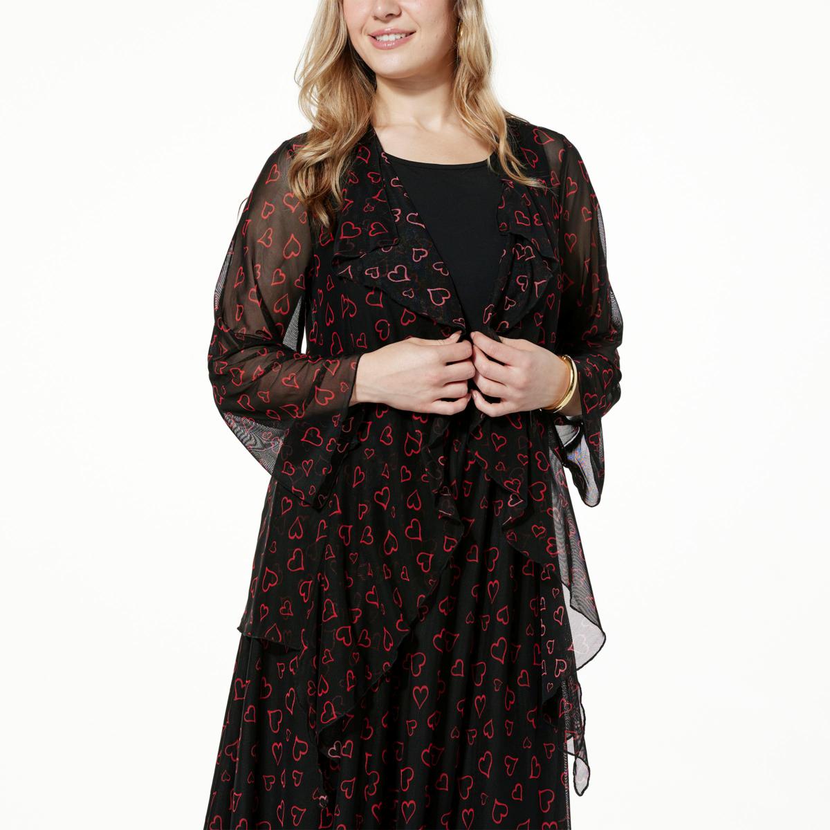 Antthony Printed Mesh Knit Long-Sleeve Ruffle Topper - 21870600 | HSN