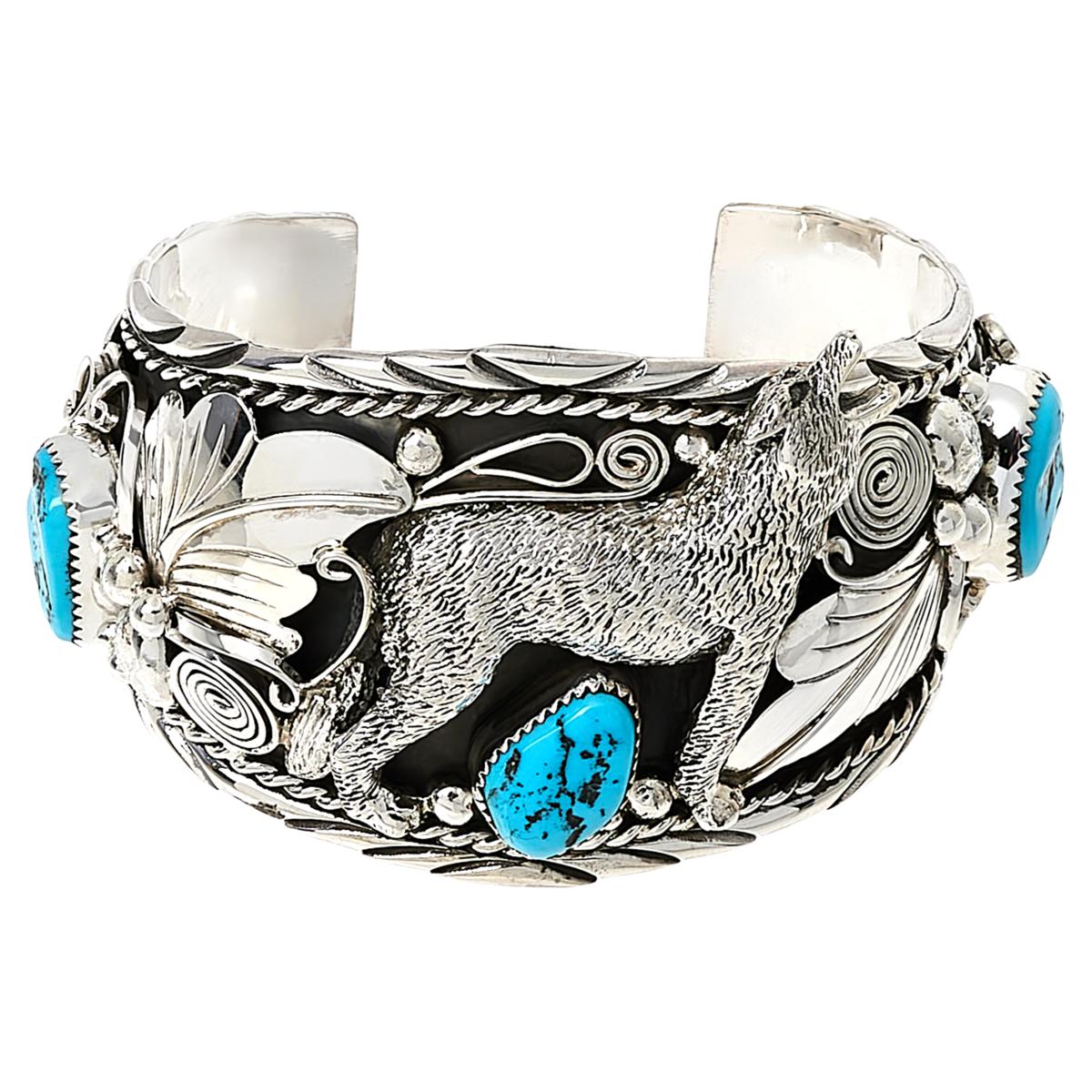 Chaco Canyon Sterling Silver Turquoise Howling Wolf Cuff Bracelet ...