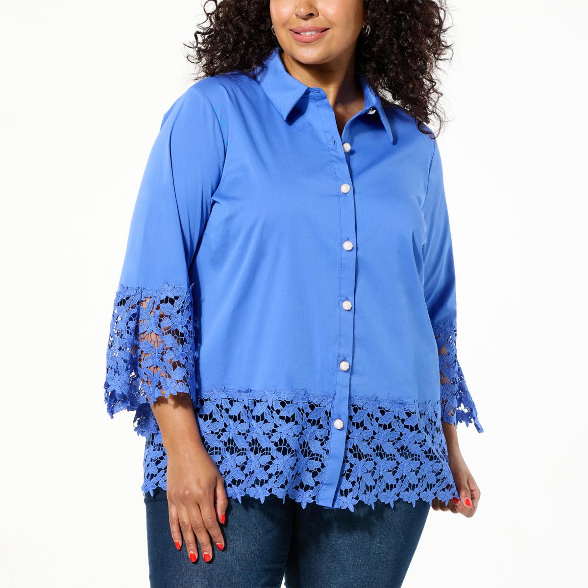 Colleen Lopez Button-Front Tunic with Lace Detail - 22653117 | HSN