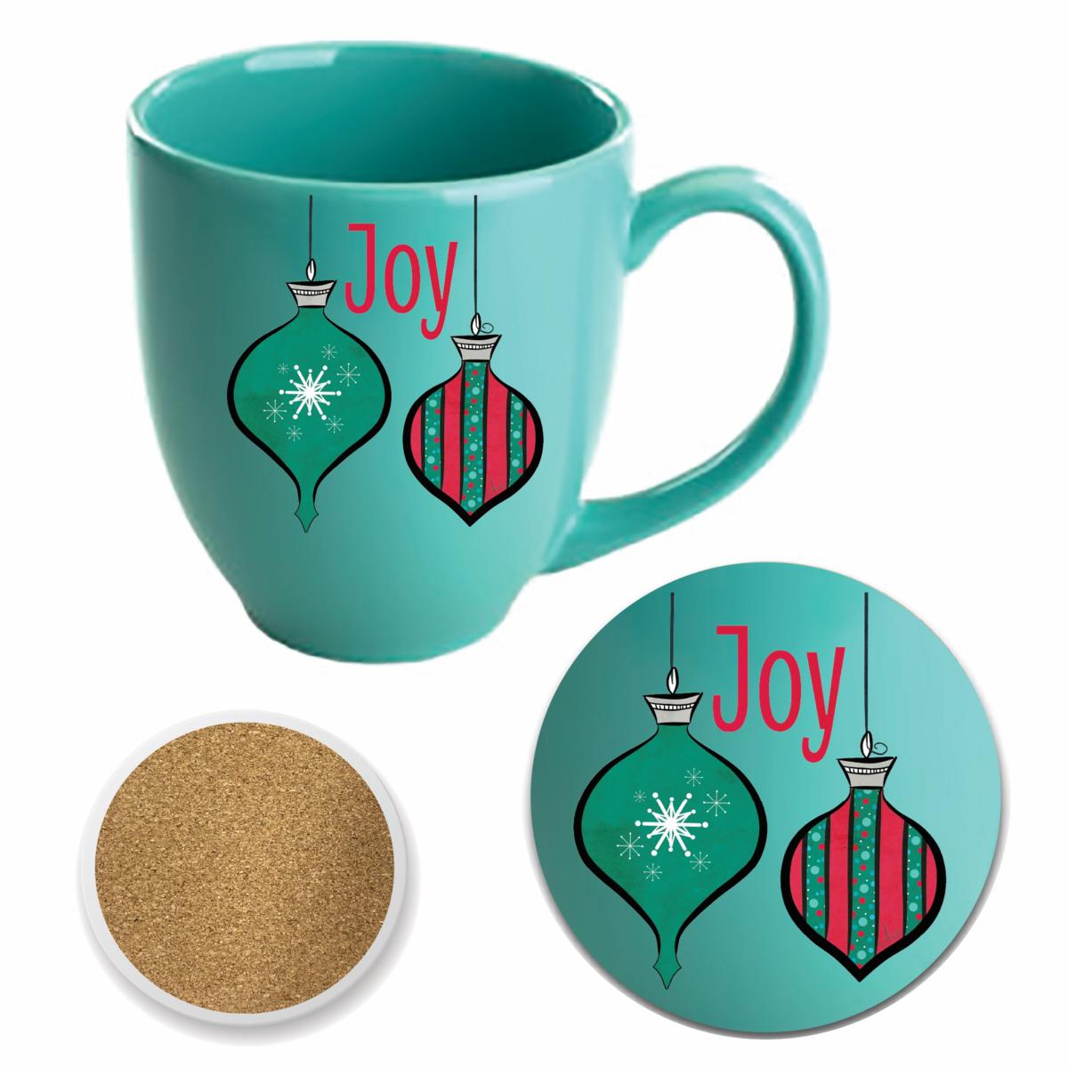 Courtside Market Joyful Christmas II 16 oz Café Mug & Coaster Set | HSN