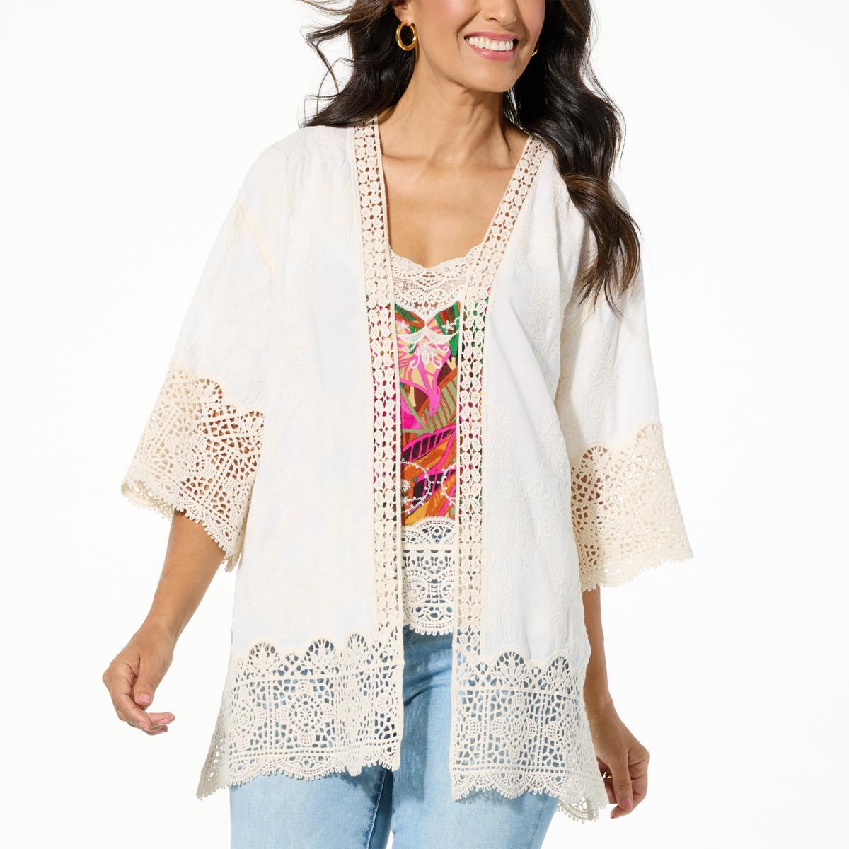 Democracy Embroidered Crochet-Trim Topper - 22447757 | HSN