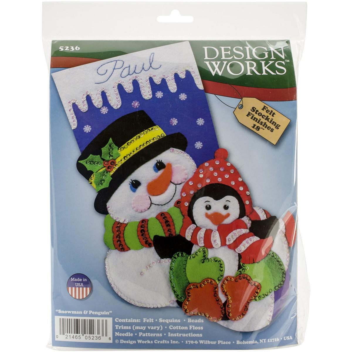 Design Works Felt Stocking Applique Kit 18 Long - Snowman and Penguin ...