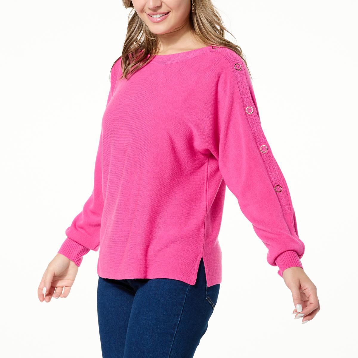 DG2 by Diane Gilman Boat-Neck Snap Detail Sweater - 21479058 | HSN