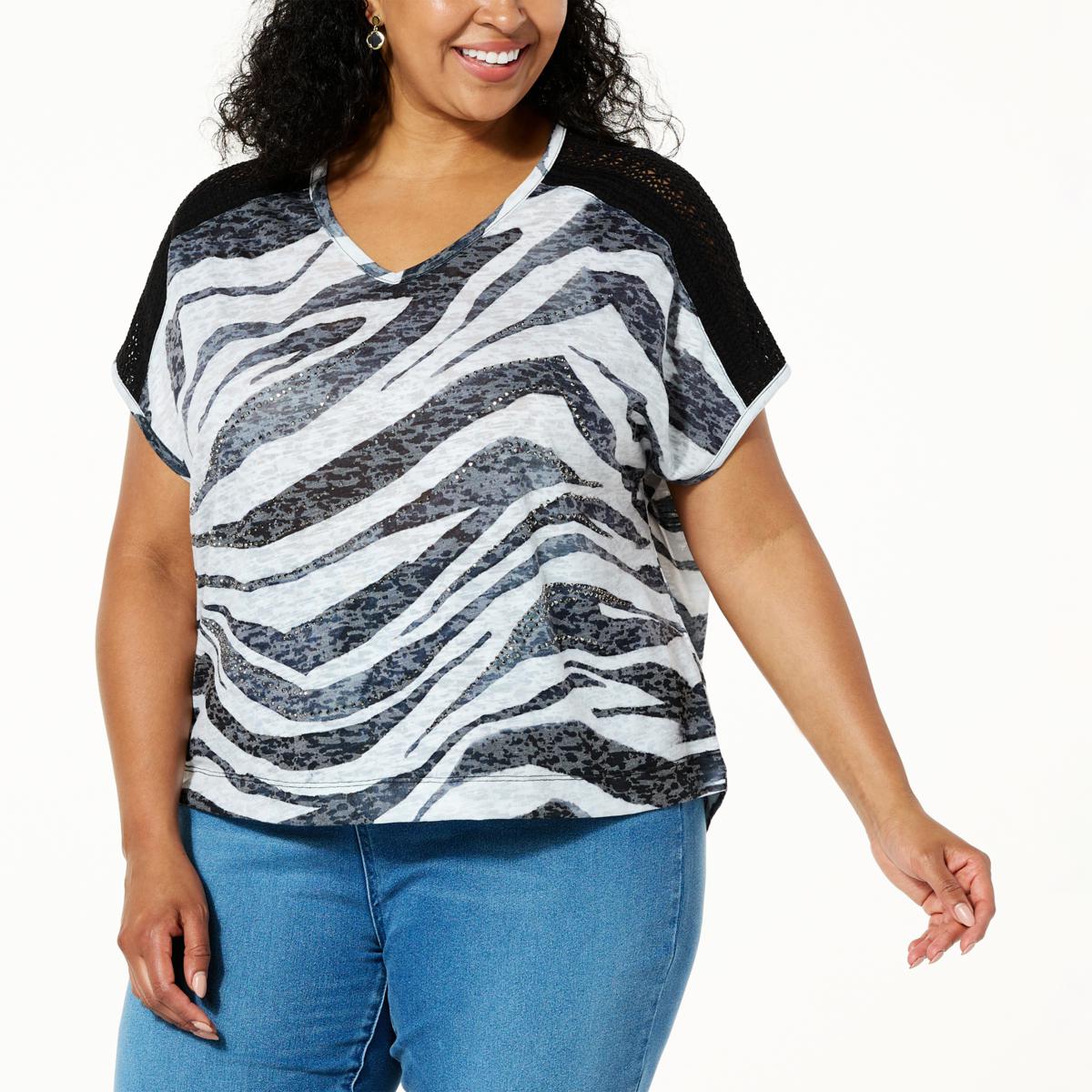 DG2 by Diane Gilman Printed Burnout Knit Dolman-Sleeve Top - 20789065 | HSN