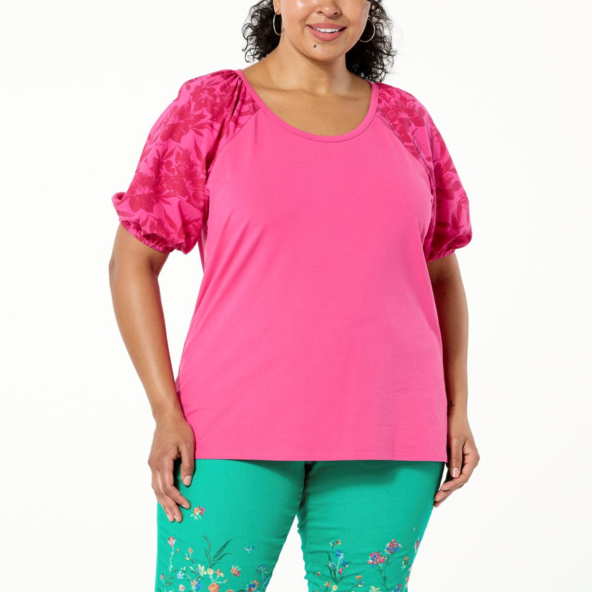 DG2 by Diane Gilman Puff-Sleeve Combo Top - 20746166 | HSN