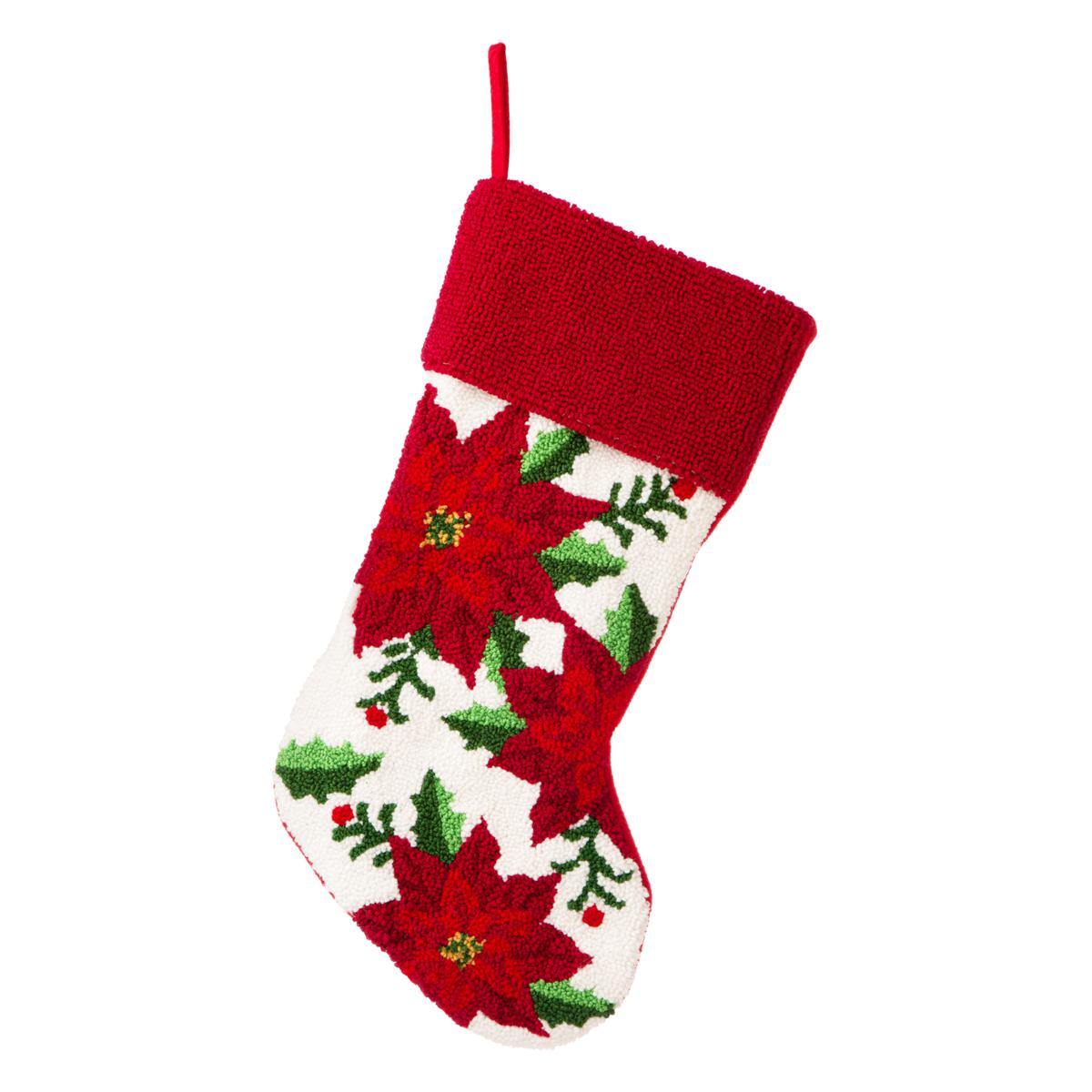 Glitzhome 21in. H Poinsettia Hooked Stocking | HSN