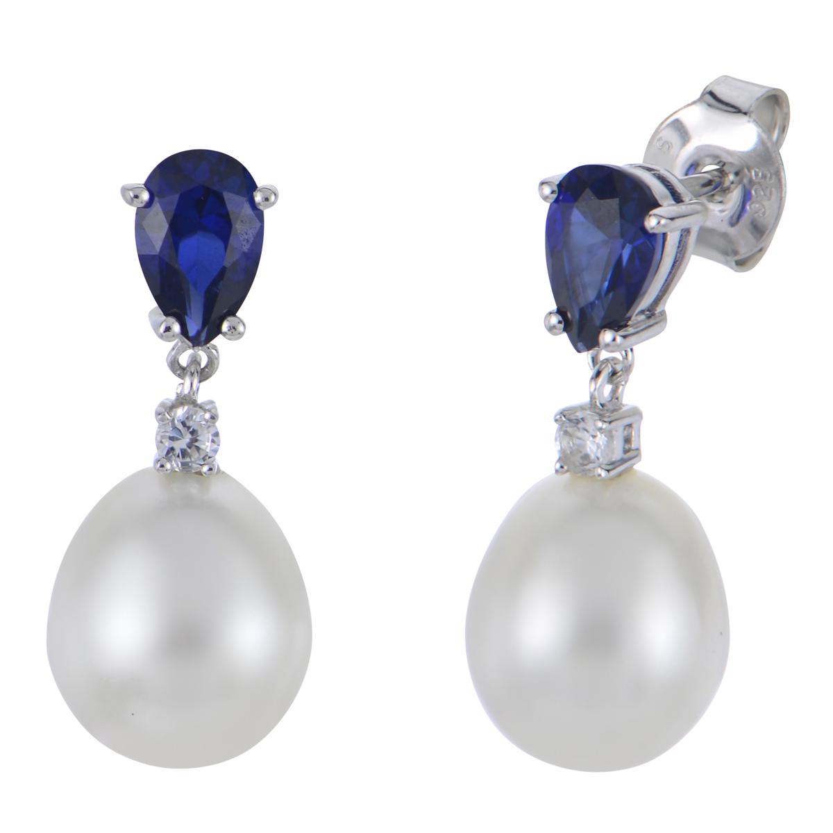 Imperial Pearls Cultured Pearl and Created Blue Sapphire Drop Earrings ...