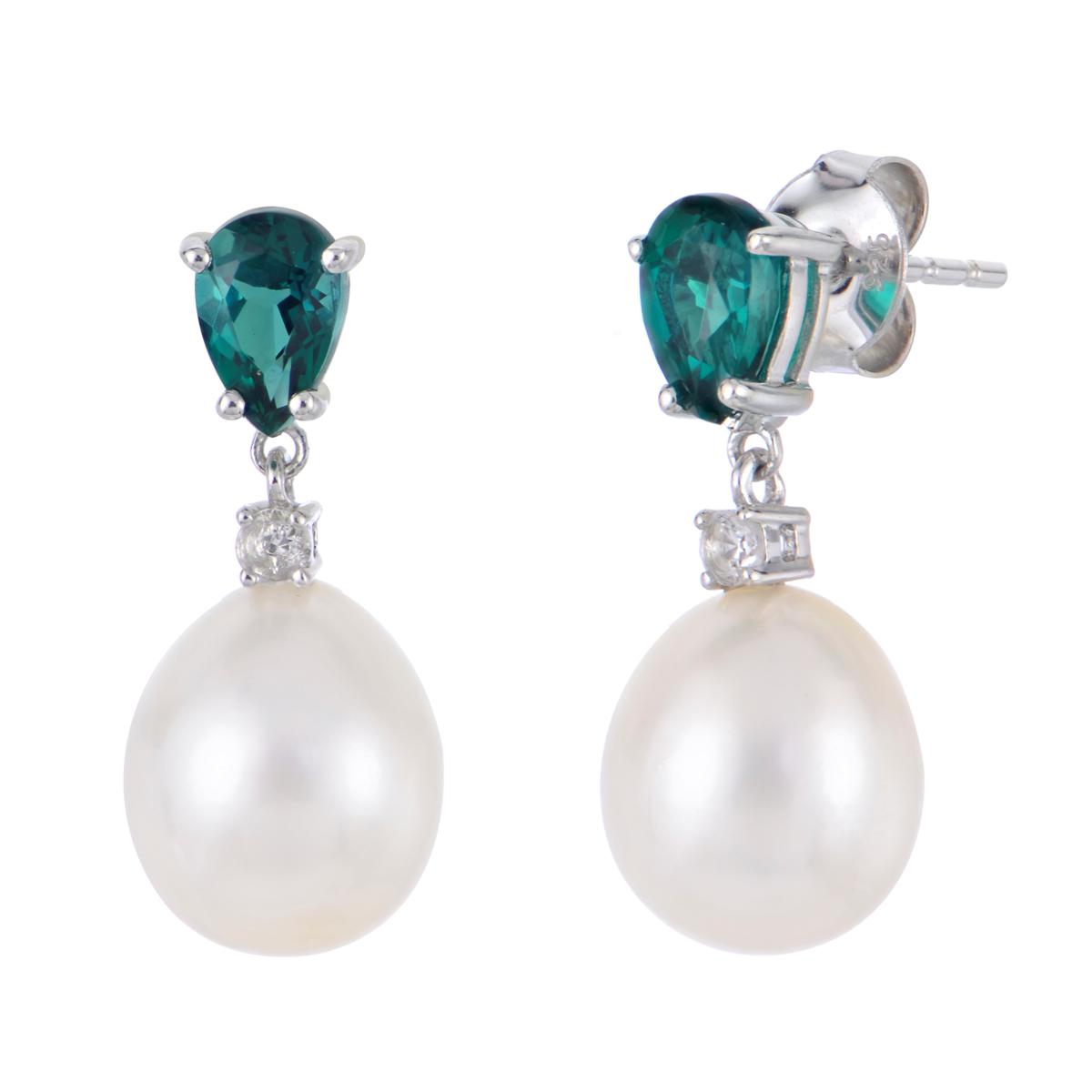 Imperial Pearls Cultured Pearl and Created Emerald Drop Earrings | HSN