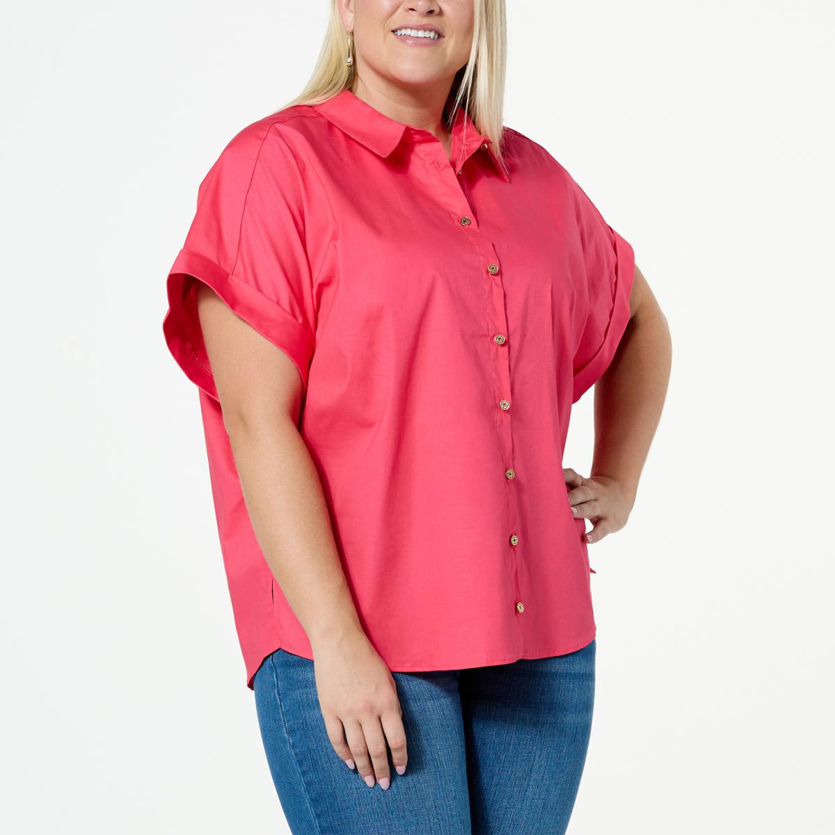 Jaclyn Smith Short-Sleeve Woven Button Front Shirt - 20770114 | HSN Jaclyn Smith Short-Sleeve Woven Button Front Shirt - 20770114 | HSN