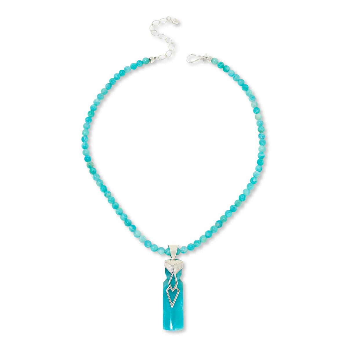Jay King Sterling Silver Amazonite Pendant with Bead Necklace ...