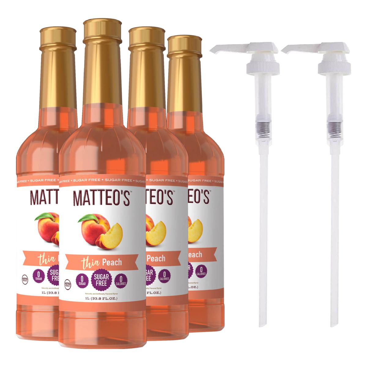 Matteo's 4-pack Sugar-Free Peach Flavored Syrup w/2 Pumps | HSN