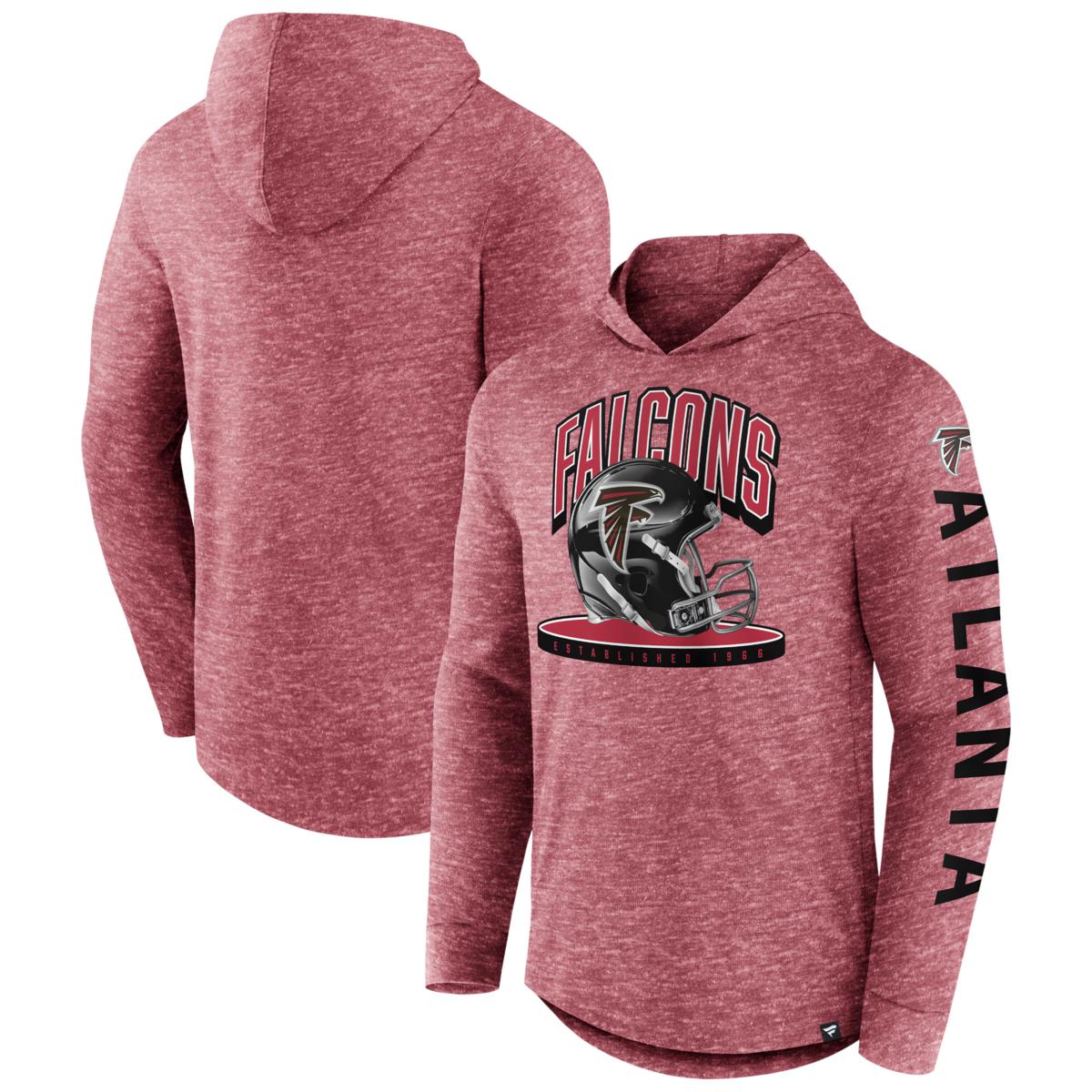 Men's Fanatics Red Atlanta Falcons Helmet Platform Long Sleeve Hoodie T ...