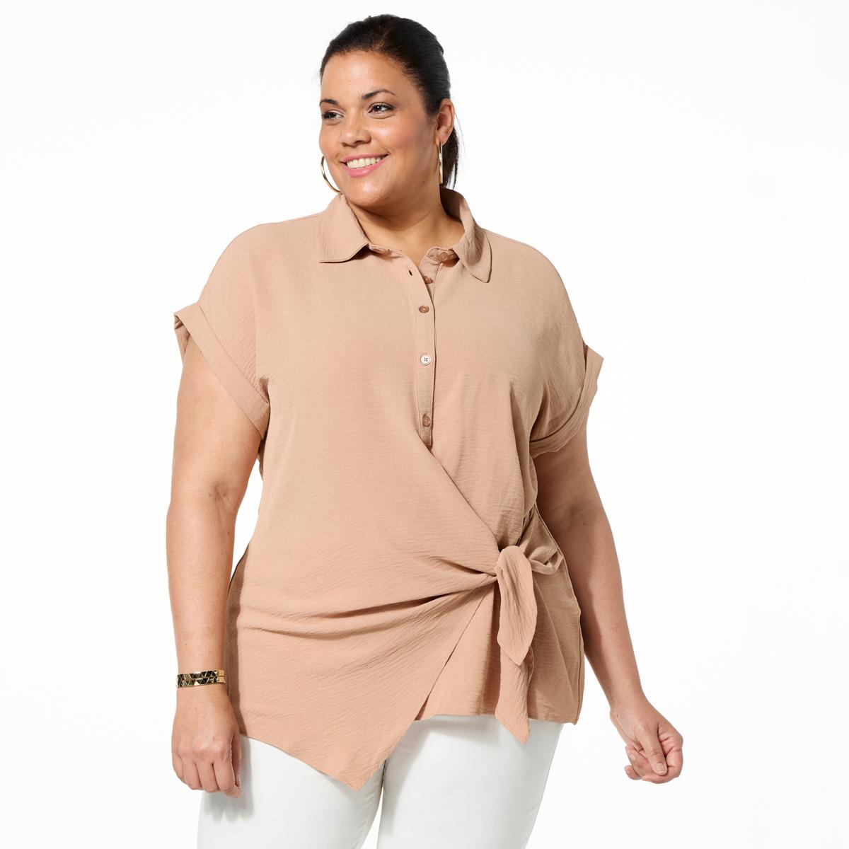 Nina Leonard Textured Wave Side Tie Top | HSN