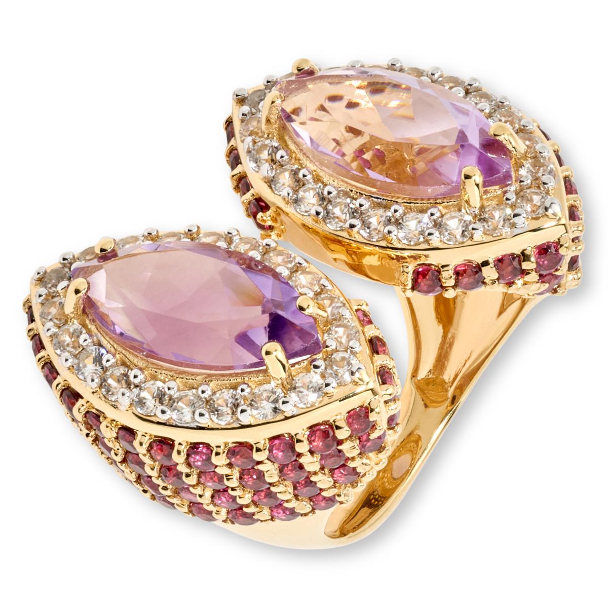 Rarities Gold-Plated Pink Amethyst and Garnet Bypass Ring | HSN
