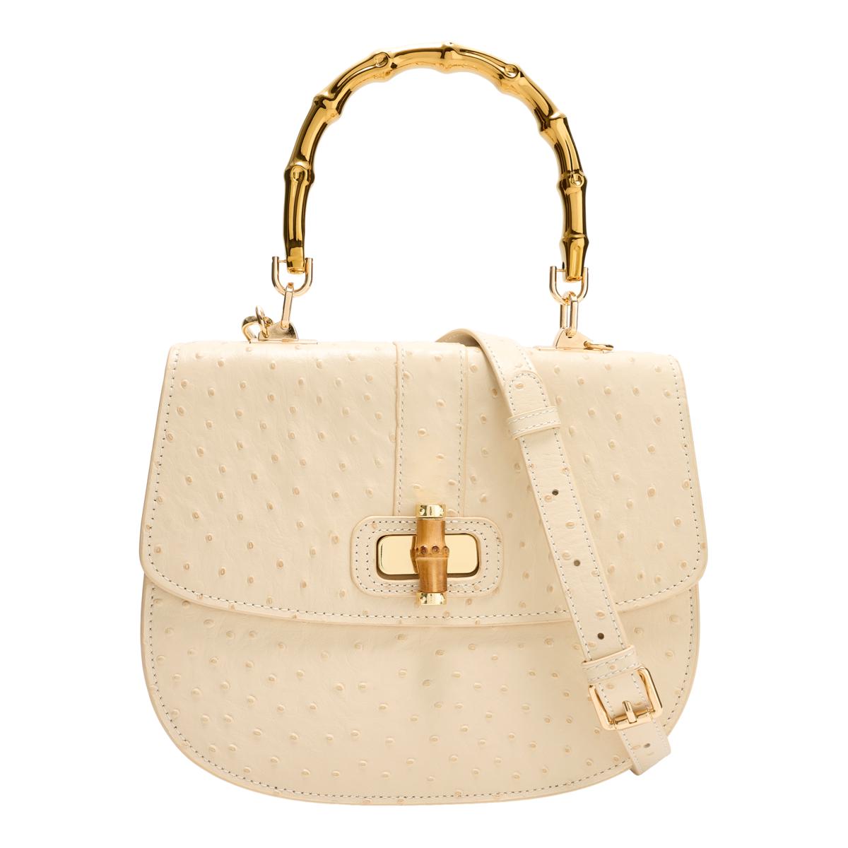 Sharif Legacy Ostrich Lambskin Leather Bamboo Handle Satchel | HSN