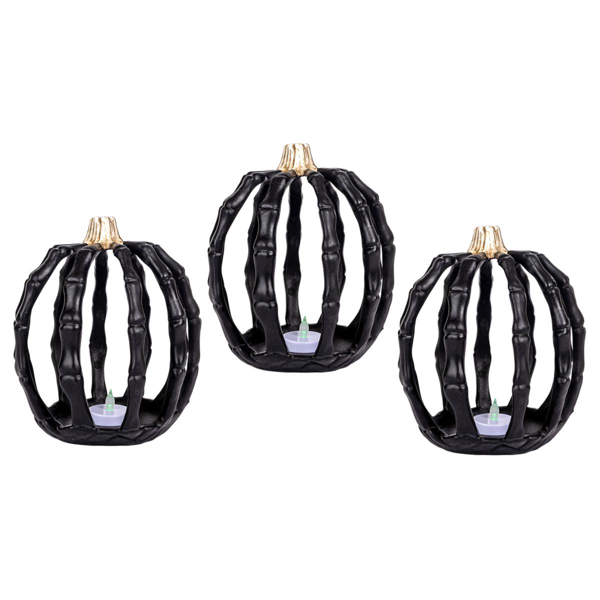 Spooky Lane Set of 3 LED Skeleton Pumpkins - 1873136 | HSN