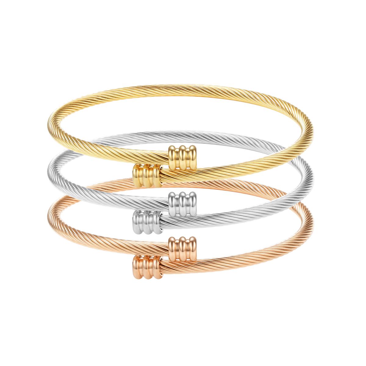 Stately Steel Three Tone Wire Cuff Bangle | HSN