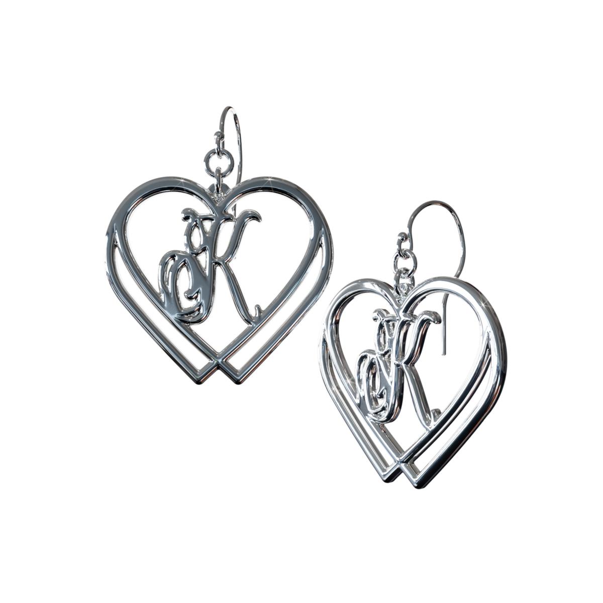 Sterling Silver "Entwined" Double Heart Initial Earrings | HSN
