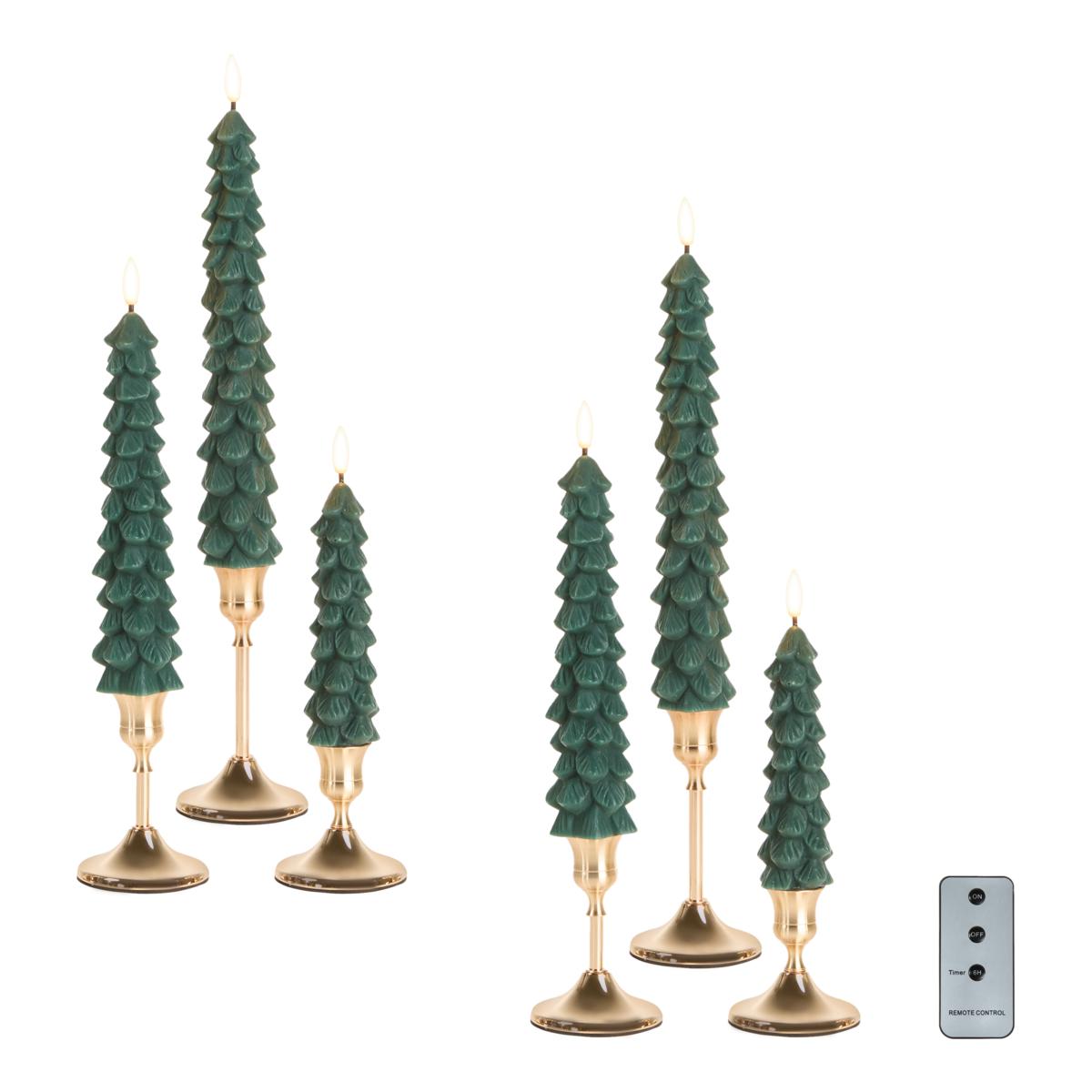Unmatched Christmas Tree Taper Candles with Holders - 12-piece Set ...