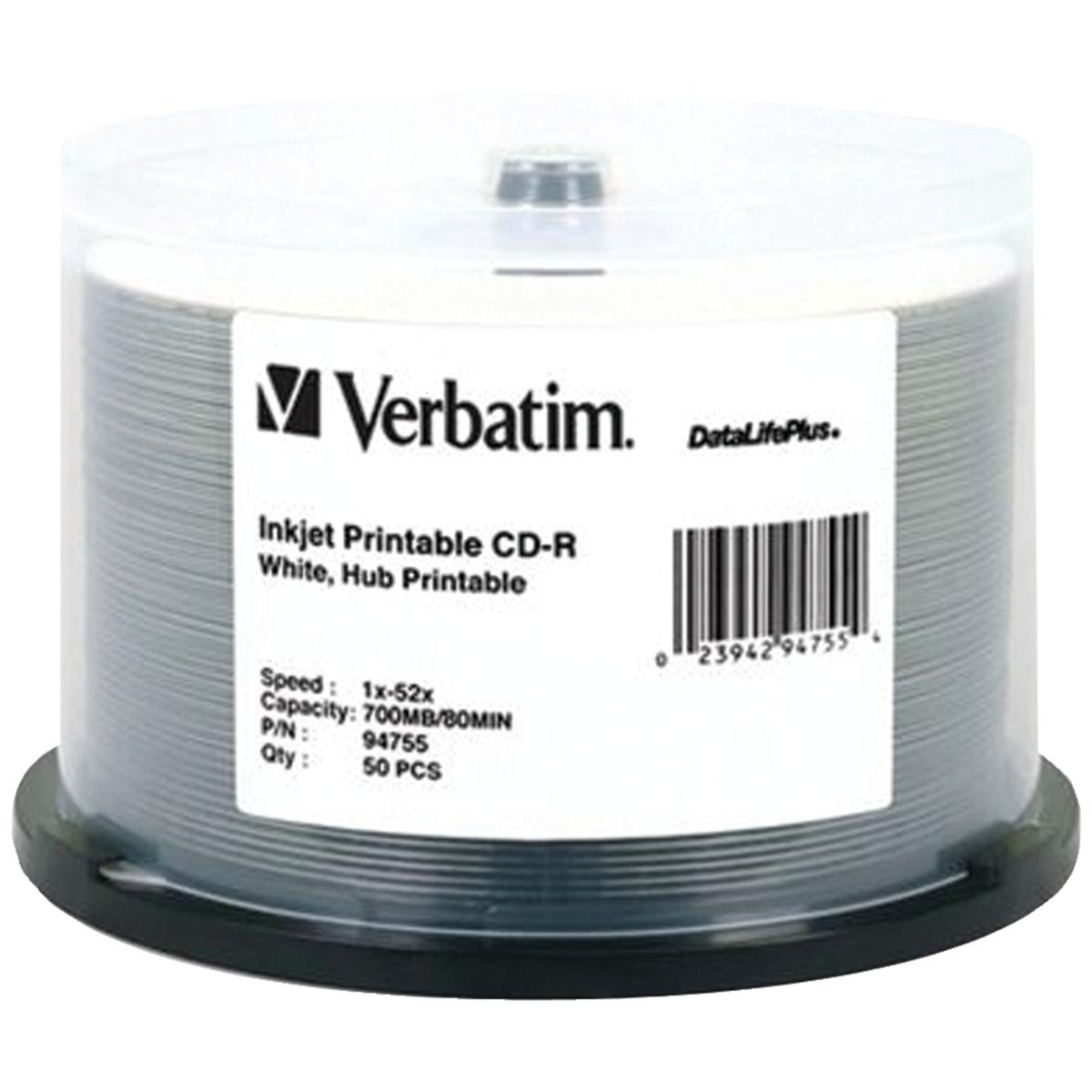 Verbatim(R) 94755 700MB 80-Minute 52x DataLifePlus(R) CD-Rs, 50-ct Spindle - 8091578 | HSN